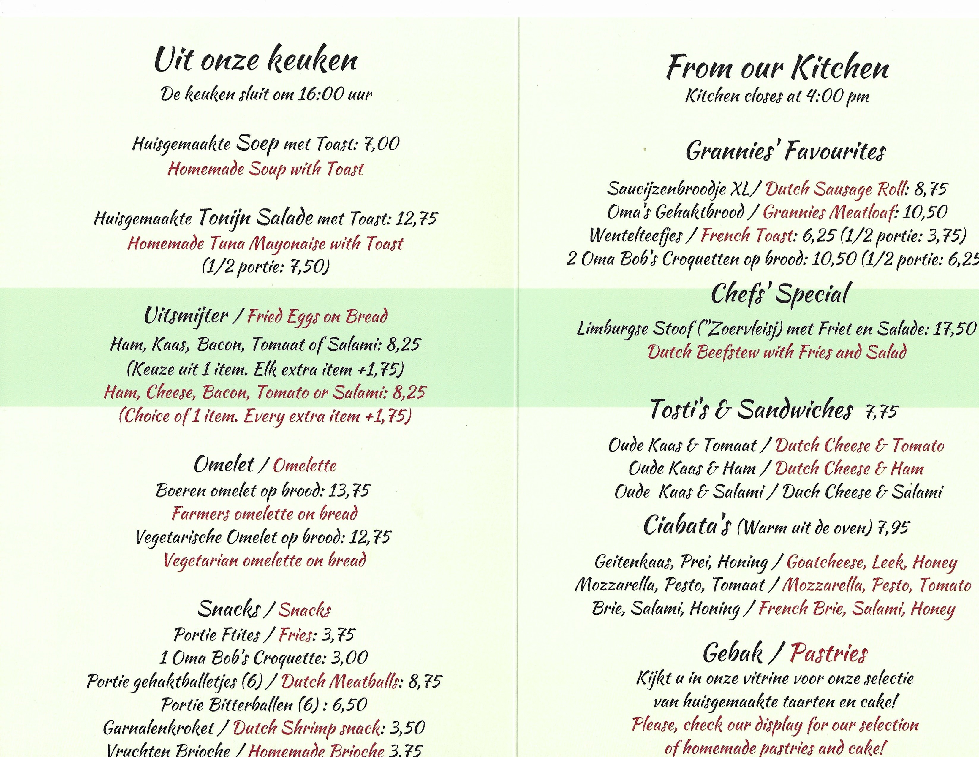 Lunchroom Grannies - Menu